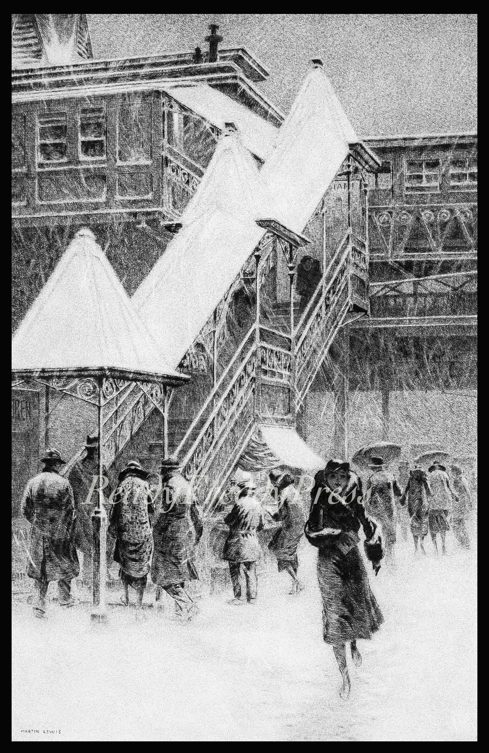 Artist Notes/ Martin Lewis/ 1930s Snow in NYC /vintage Image Lithograph ...