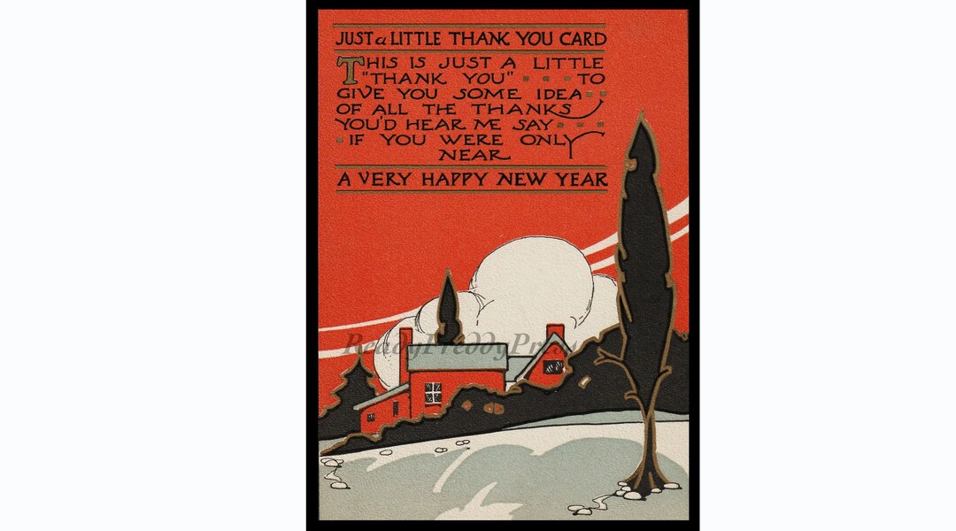 Thank You Notecards /holiday/new Years/thank You/ Vintage Image ...