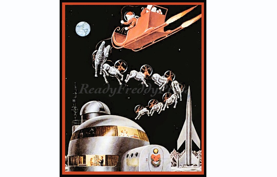 Outer Space Christmas Notecards/ Vintage Image/ Santa & - Etsy