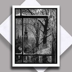Snow Scene Notecards Vintage Woodcut/ Christmas/ Holiday/ Winter Scene ...