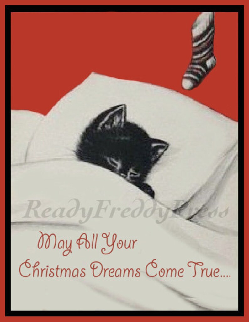Christmas Kitty Notecards /holiday / Vintage Image/ Black Kitty ...