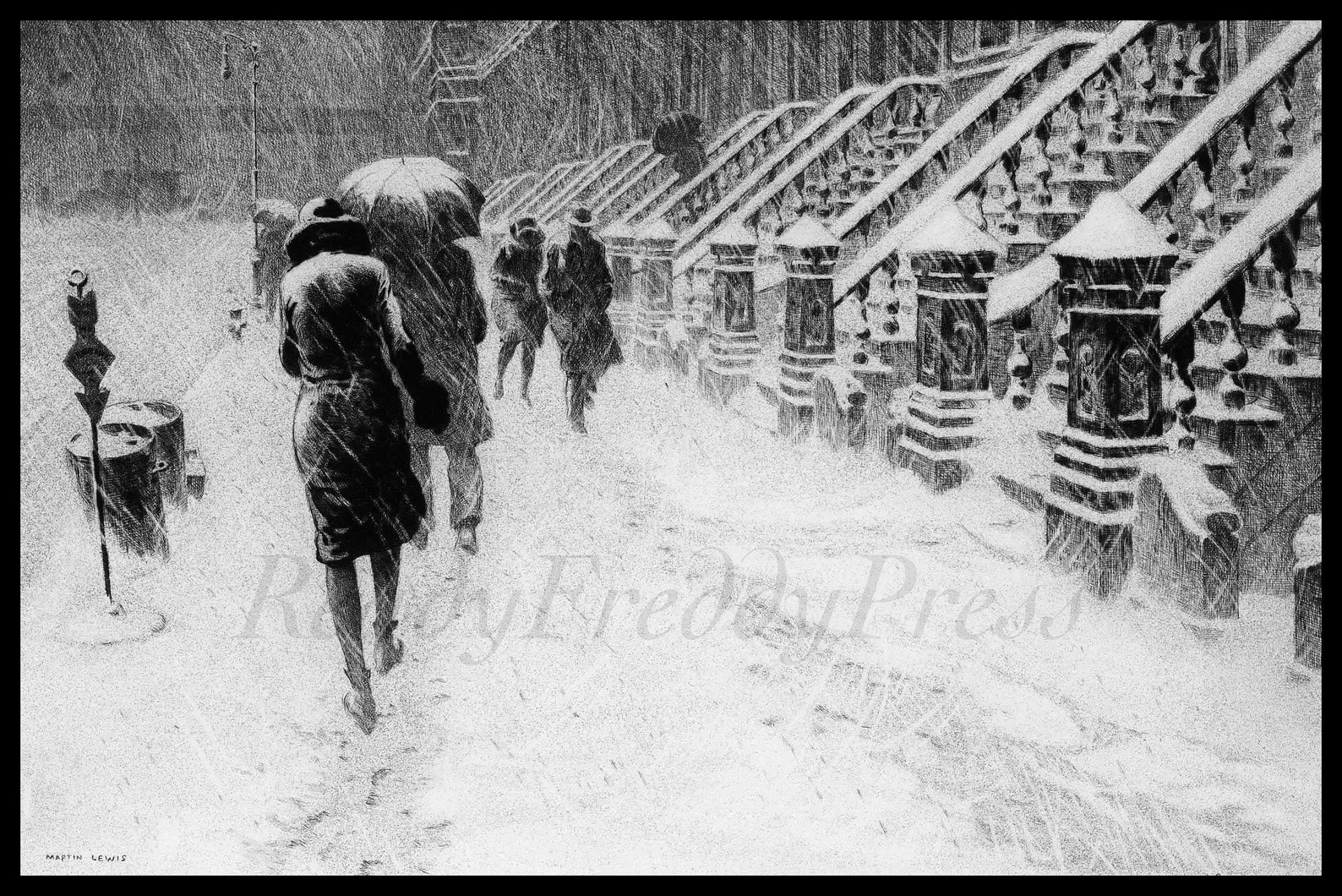 Artist Notes/ Martin Lewis/ 1930s Snow in NYC /vintage Image Lithograph ...