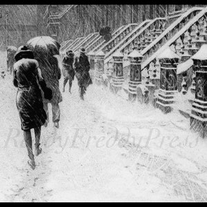 Artist Notes/ Martin Lewis/ 1930s Snow in NYC /vintage Image Lithograph ...