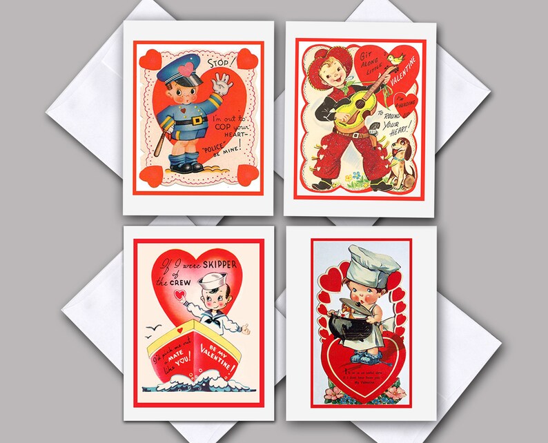 Valentine Cards/ Vintage Image/ Boys/ Sailor/ Cop/ Chef/ - Etsy