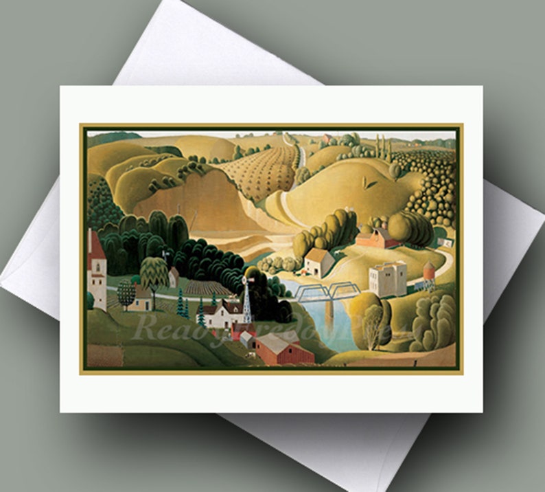 Notecard Grant Wood Vintage Image/ Mid Century/ Stone City Iowa ...