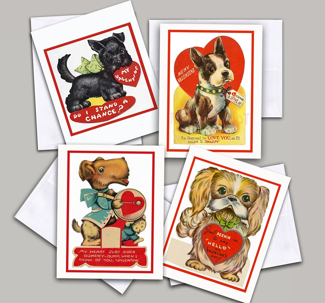 Valentine Puppy Love/ Perros/ Niños/ Imagen vintage/ Amor/Juego en caja ...