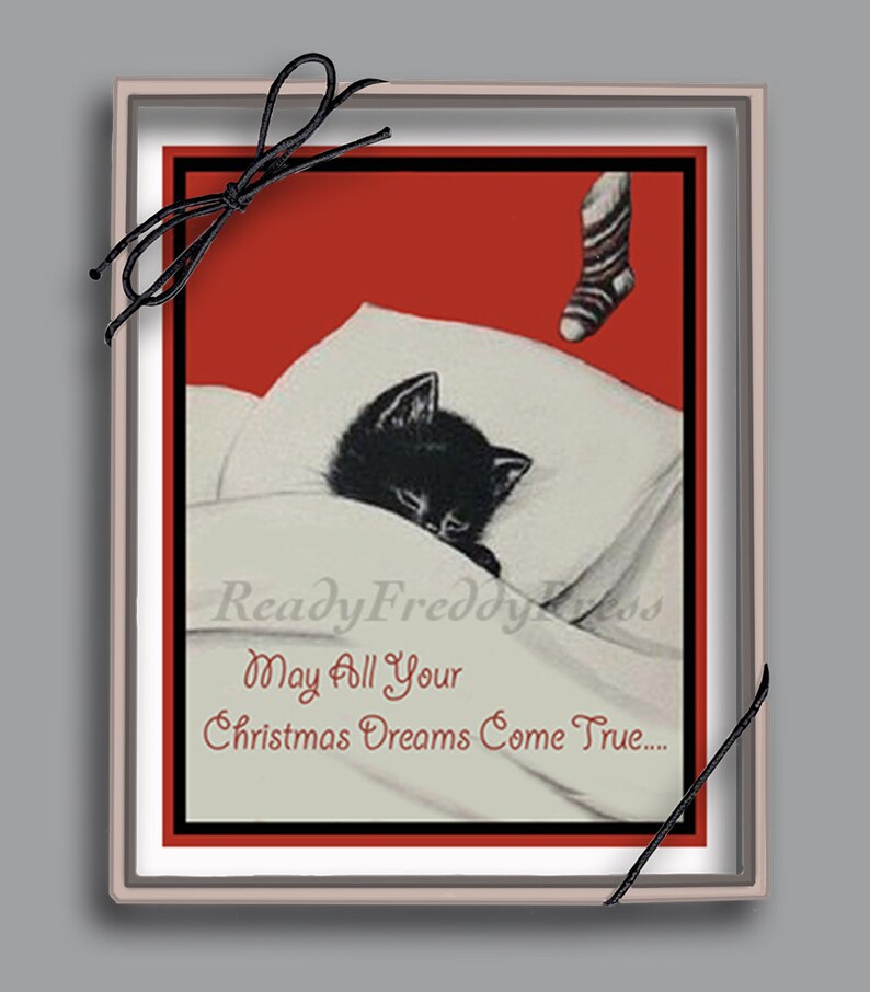 Christmas Kitty Notecards /holiday / Vintage Image/ Black Kitty ...