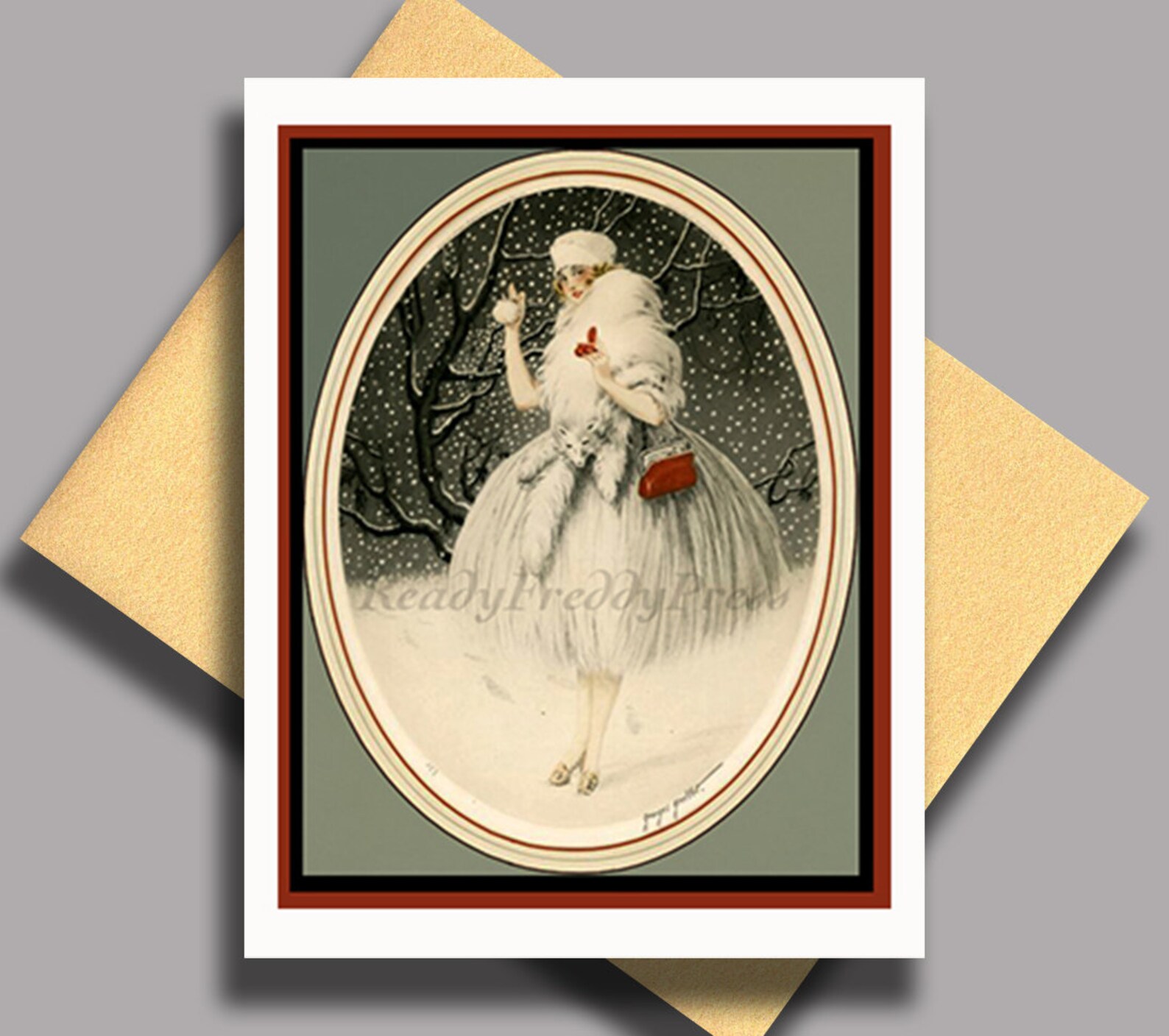 Vintage Art Deco Notecards/ Vintage Image/ Holiday Christmas / Snow ...
