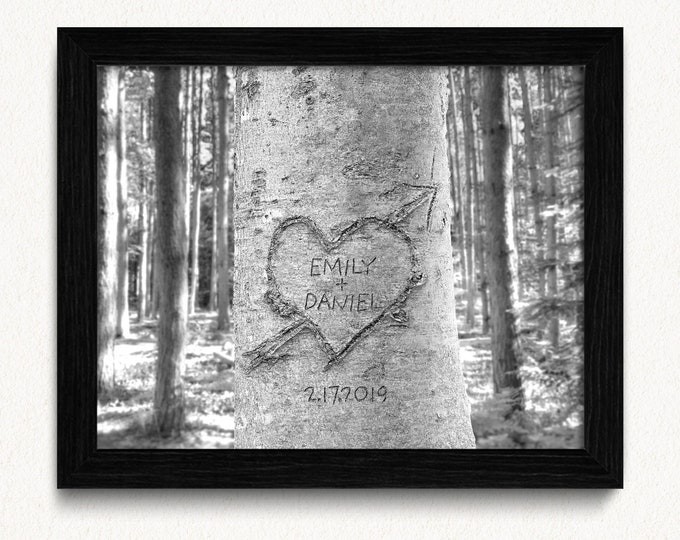 Personalized Carved Tree Art Print, Gift for Couple, Boyfriend Gift ...