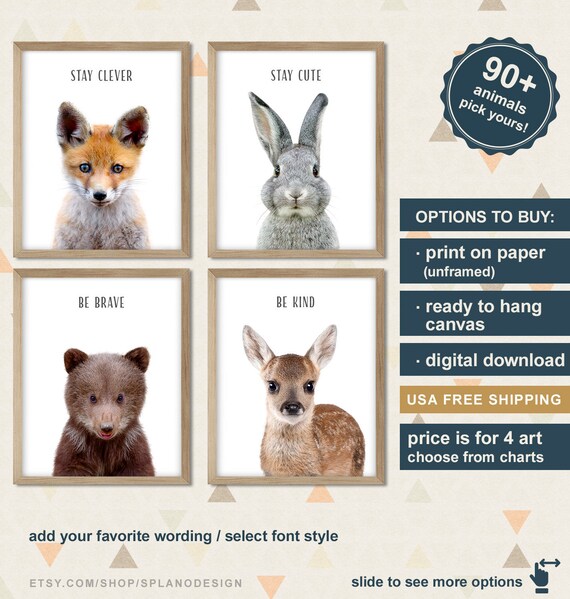 Animal Quote Art Woodland Animal Prints for Kids Room | Etsy