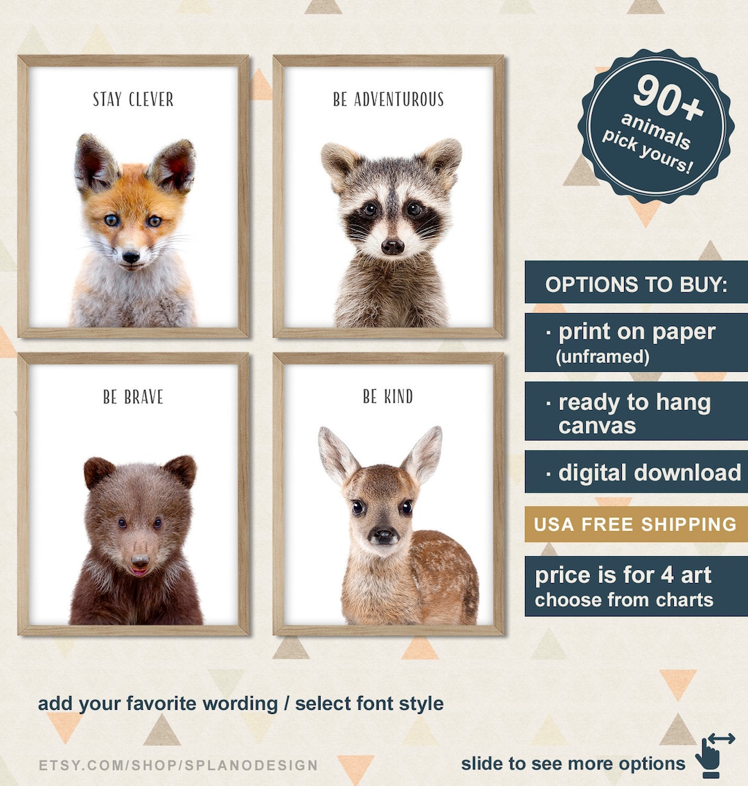 Be Brave Be Kind Animal Art Nursery, Woodland Baby Animals Nursery ...