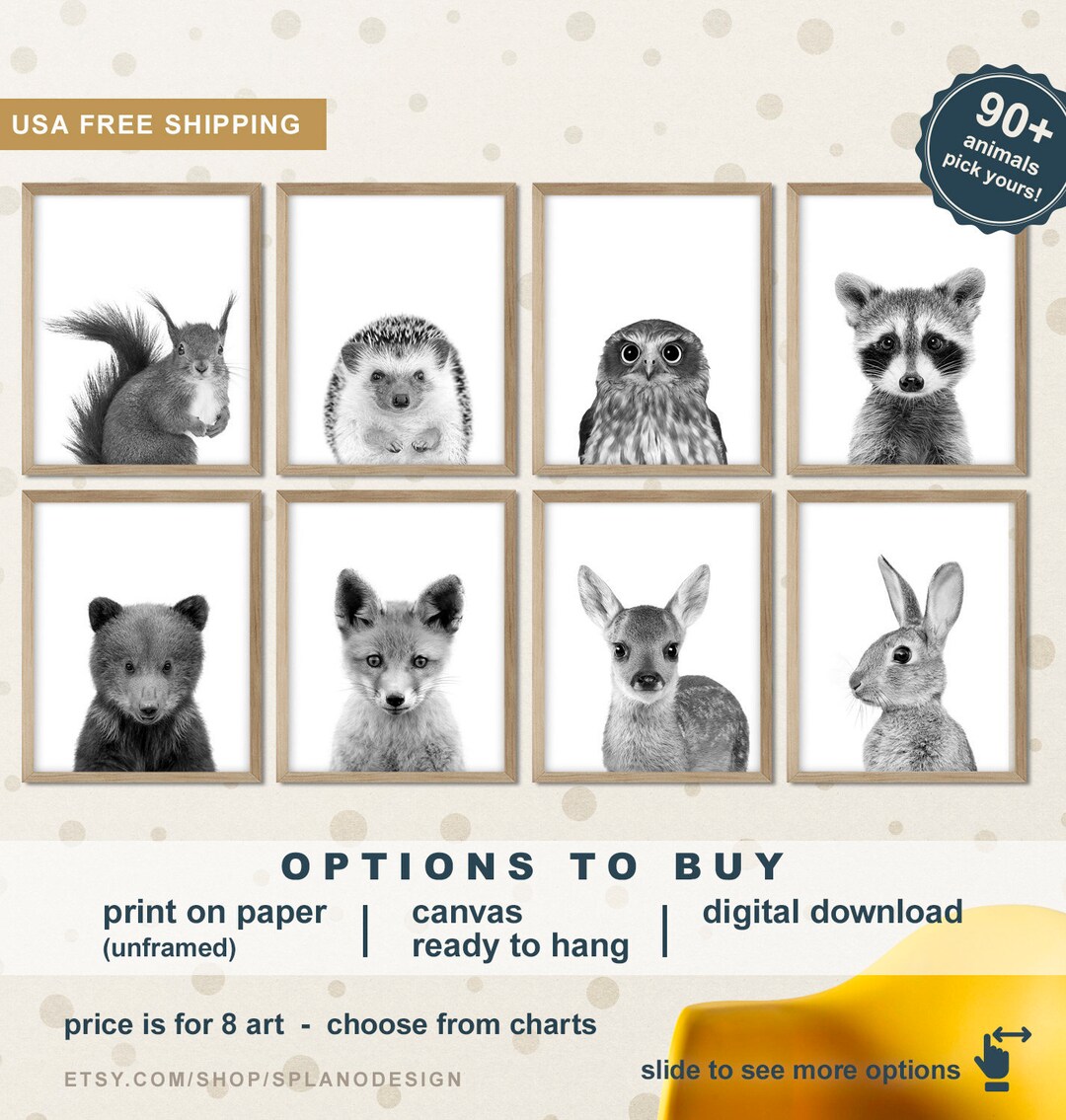Woodland Animals for Kids, Woodland Creatures Wall Art, Black and White ...