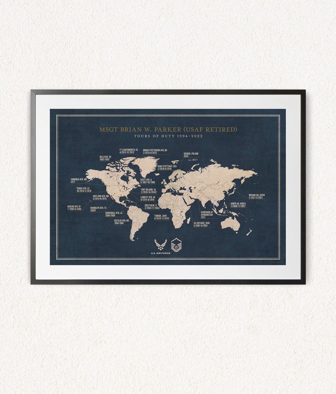 Custom USAF Duty Station Wall Art, Personalized Soldier Career Map, Air ...