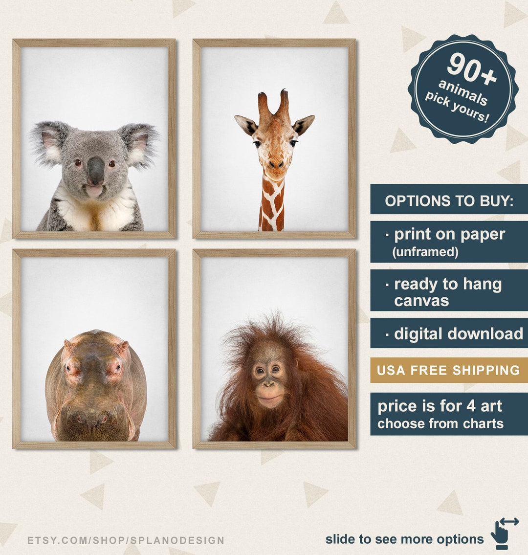Animal Photographs Nursery Set of 4, Nursery Baby Animal Prints ...