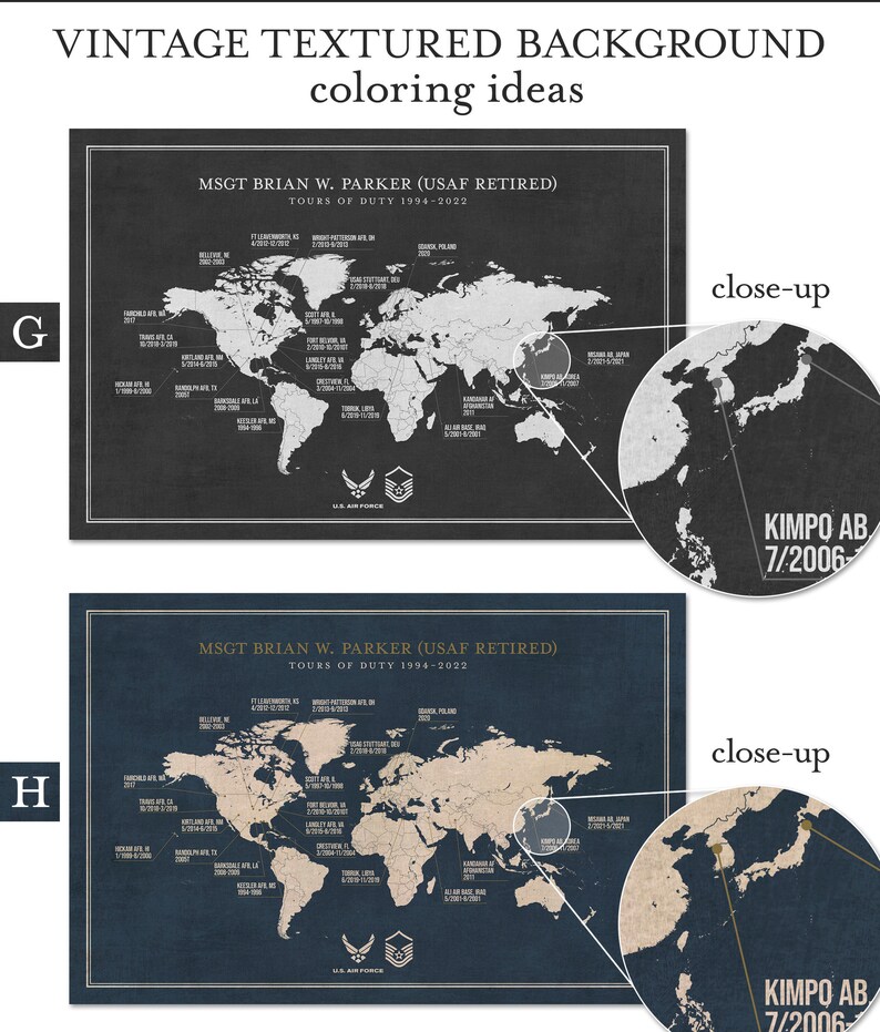 Personalized Air Force Retirement Canvas, Duty Station Map - Etsy