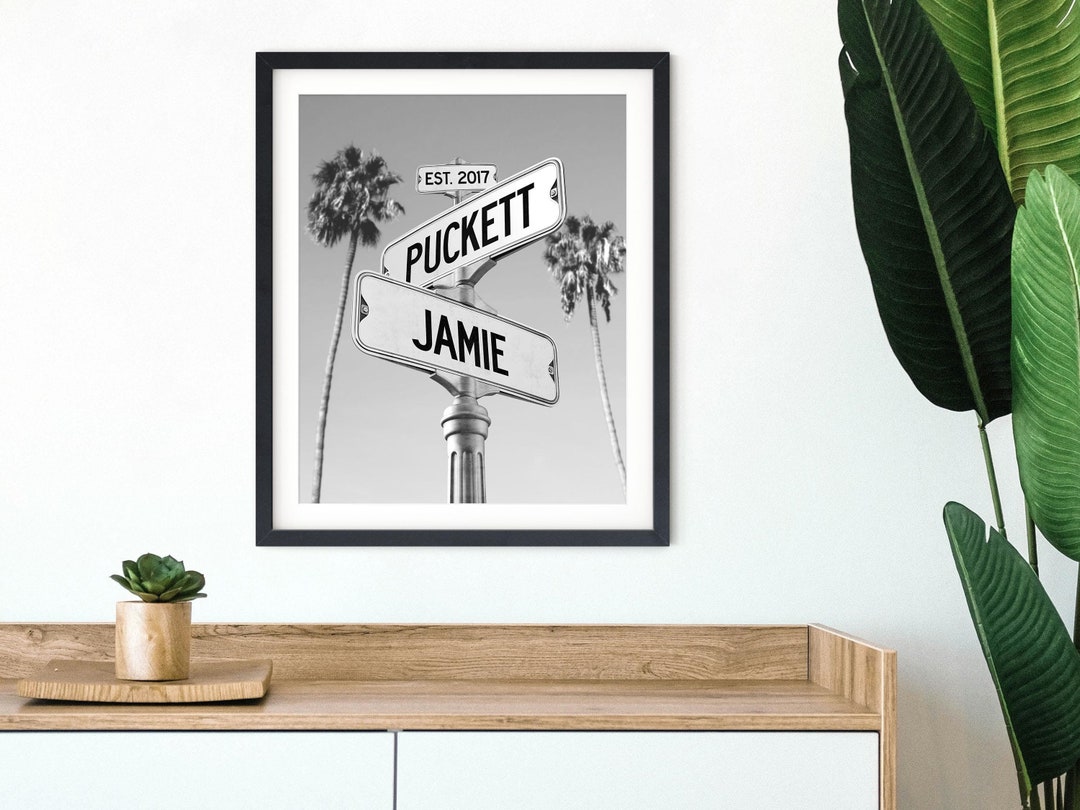 Framed Beach Engagement Gift With Palm Trees, Beach Street Sign Wedding ...