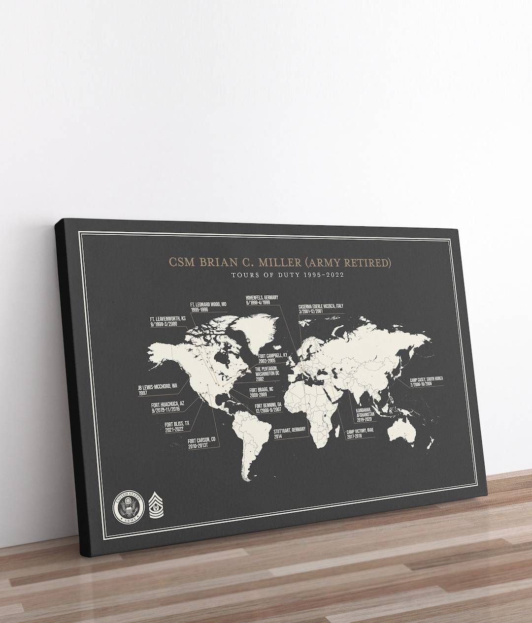 Personalized Military Retirement Map: Army Husband Gift, Soldier Career ...