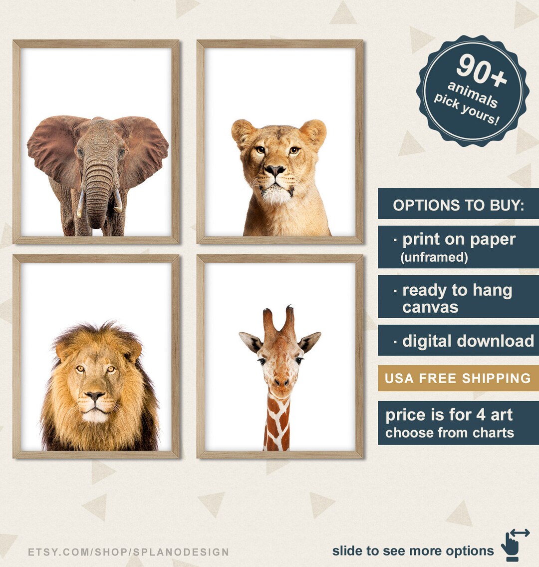 Nursery Decor Safari Animals, Safari Kids Room Art, African Animals ...