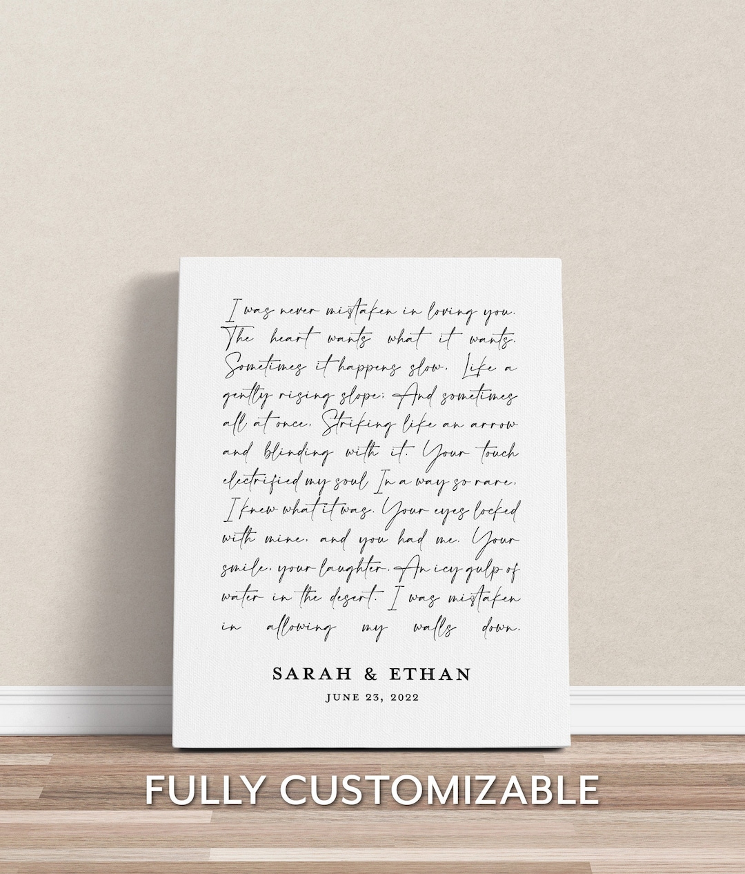 Custom Poem Canvas With Unlimited Words, Wedding Vows Print, Custom ...