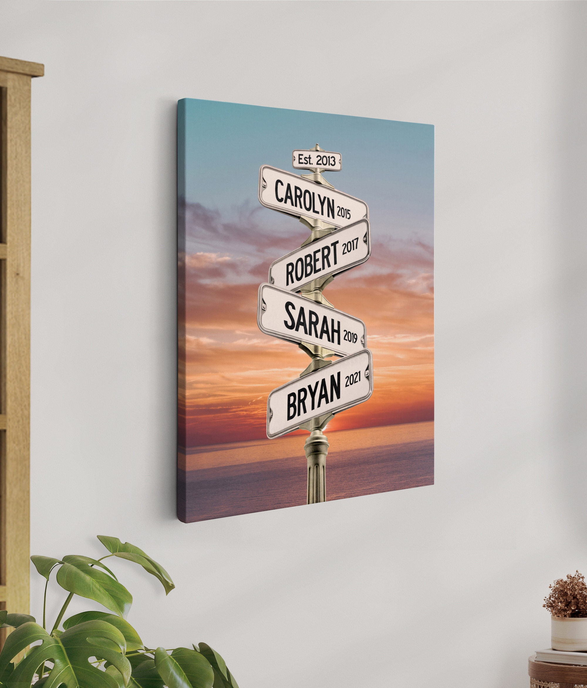 Family Street Sign Art Ocean Sunset: Custom Names & Dates Print, Canvas ...