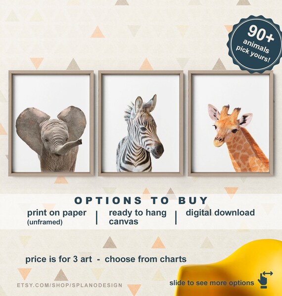 Zoo Animals Baby Gift Baby Safari Animals Art Elephant Zebra | Etsy