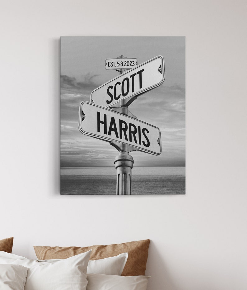 Custom Family Street Sign Canvas: Personalized Ocean Sunset Wall Art - Etsy