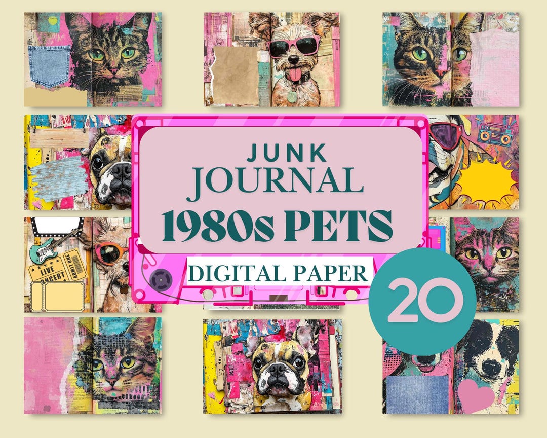 20 Junk Journal Digital Pages 1980s PETS Theme Printable Digital Kit ...