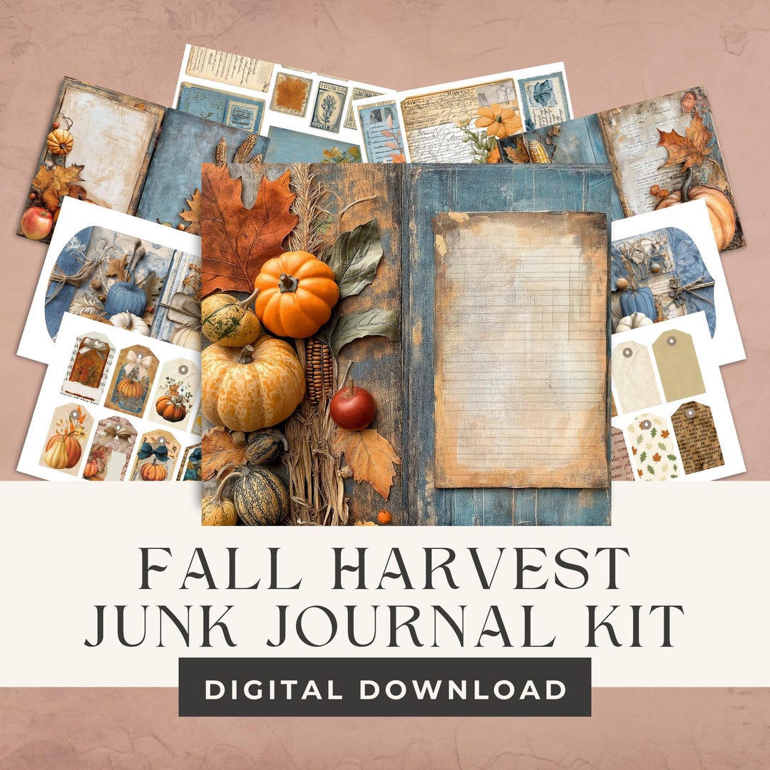 Fall Harvest Junk Journal Kit: Digital Scrapbook Paper (digital ...