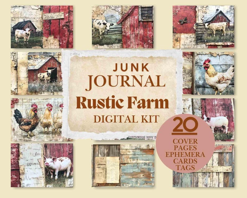 Rustic Farm Junk Journal Kit: Vintage Country Scrapbook Paper (digital ...