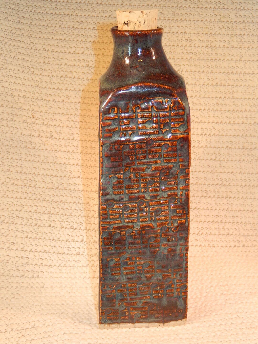 Sunset Pottery Oil Bottle Brown/blue Textured - Etsy