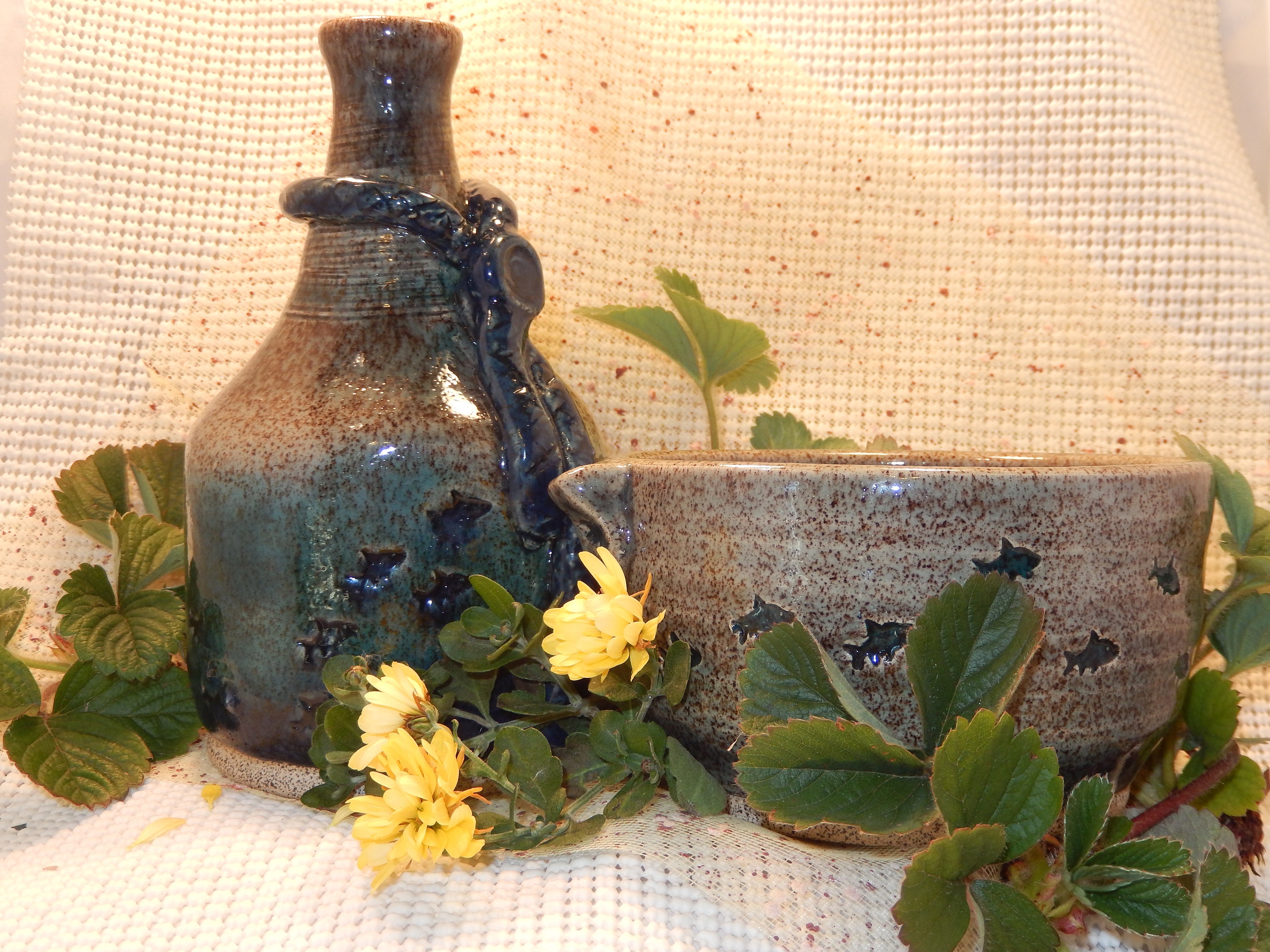 Sunset Pottery Bottle/vase With Ribbon/emblem & Itty-bitty - Etsy