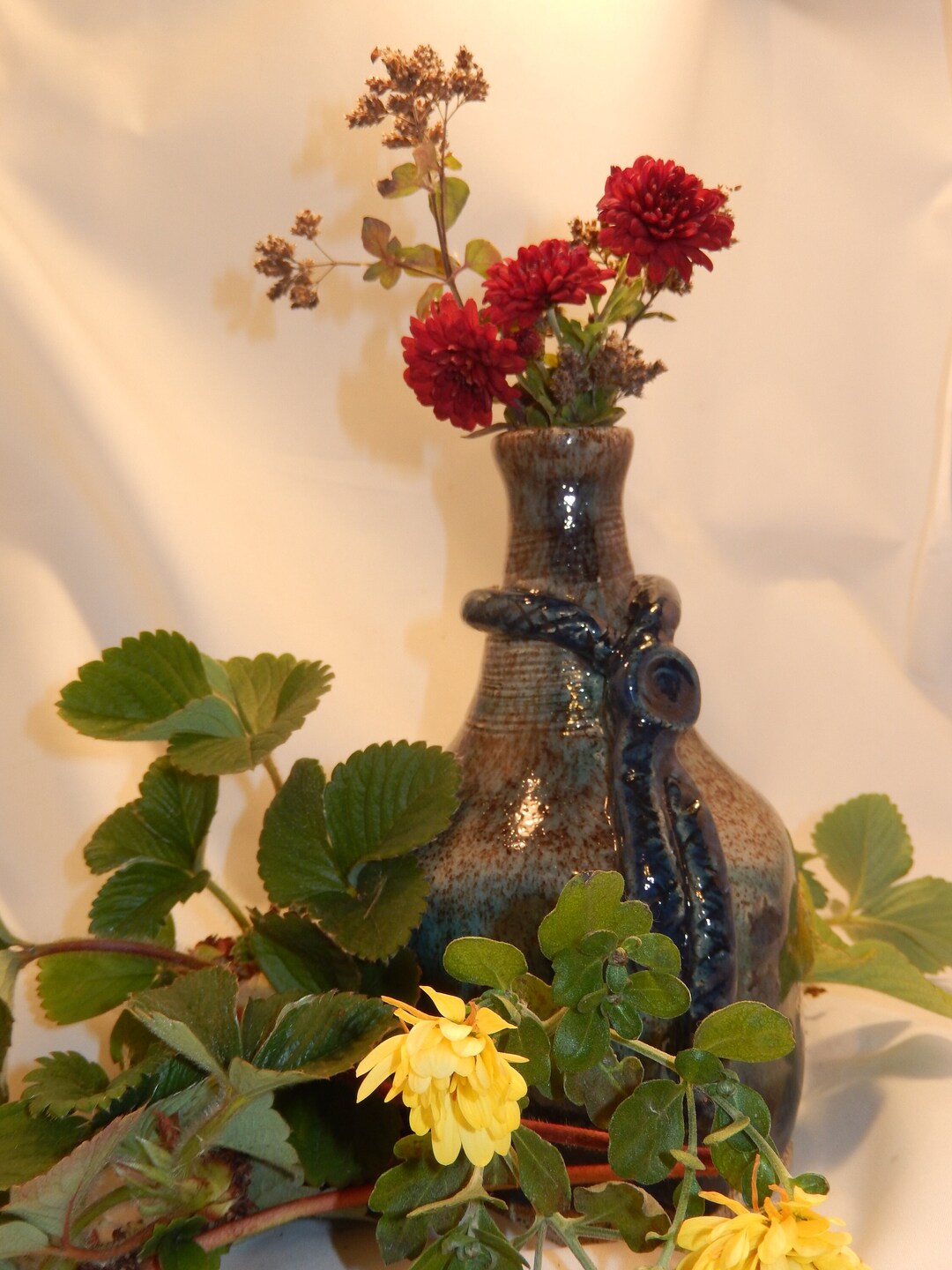 Sunset Pottery Bottle/vase With Ribbon/emblem & Itty-bitty Fishes - Etsy