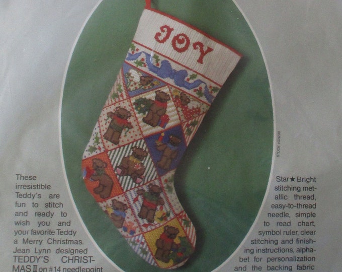 Teddy Bear Needlepoint Stocking Kit, Needlepoint Bear Christmas ...