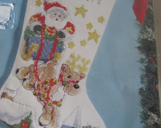 Stamped Santa Stocking Kit,stamped Cross Stitch Santa Claus and ...
