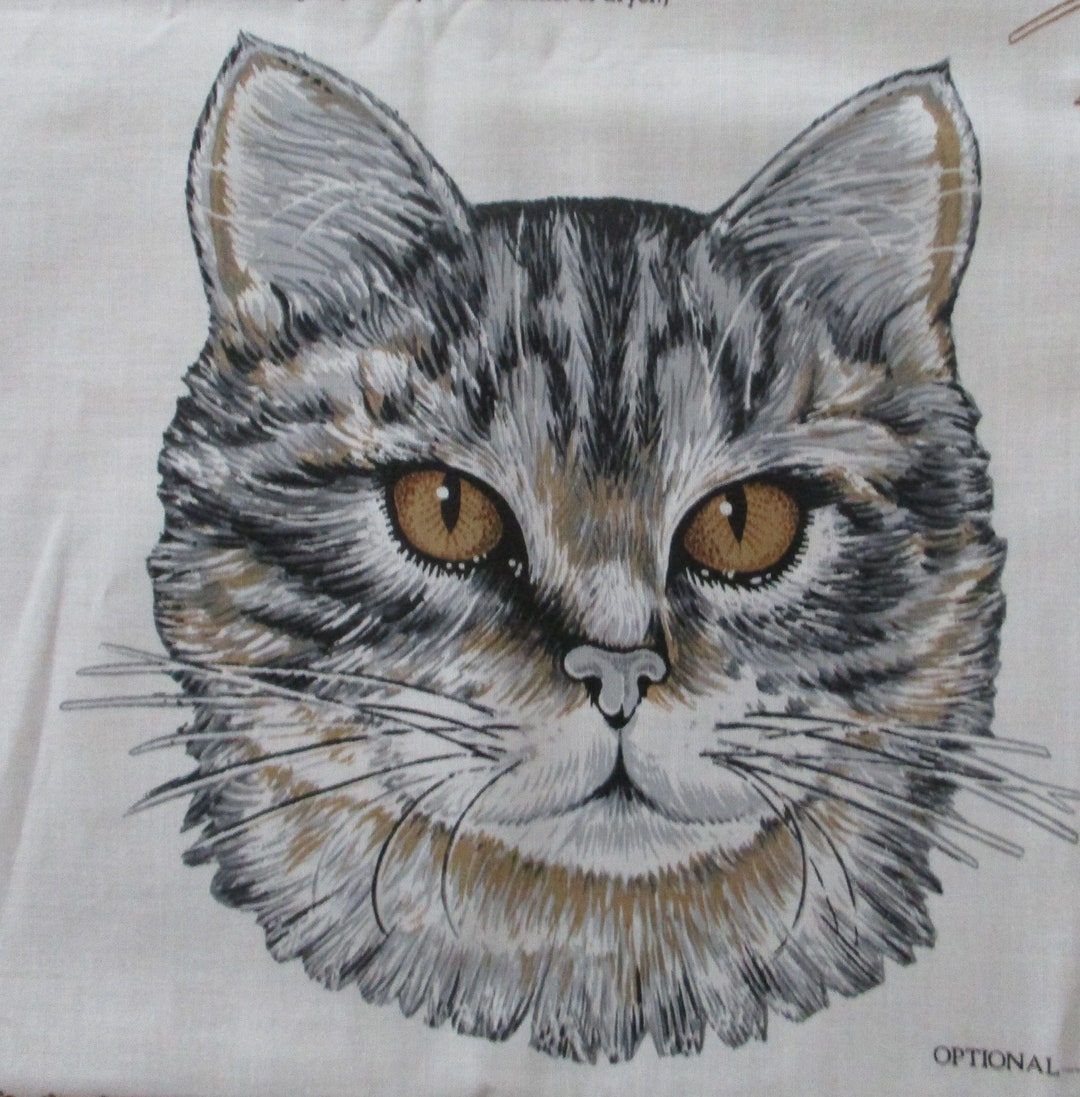 Cat, Cat Fabric, Cat Appliques, Vintage Cats Appliques, Gray Cat Fabric ...