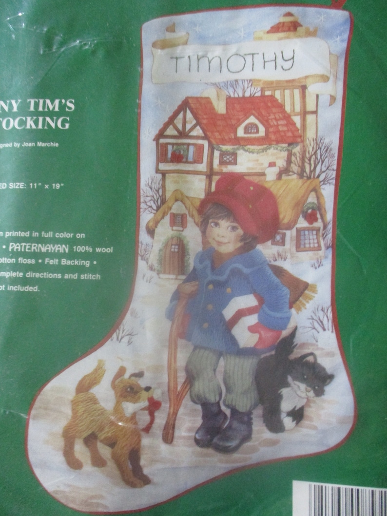 Crewel Embroidery Stocking Kit, Charles Dickens Stocking Kit, Tiny Tim ...