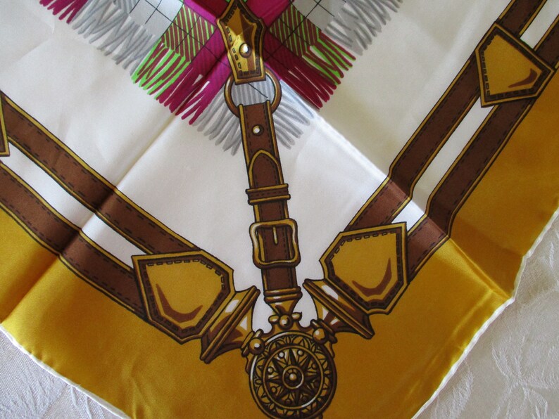 Vintage Equestrian Scarf 30 X 30 Fox Hunt Horn Horse Bridals Buckles ...