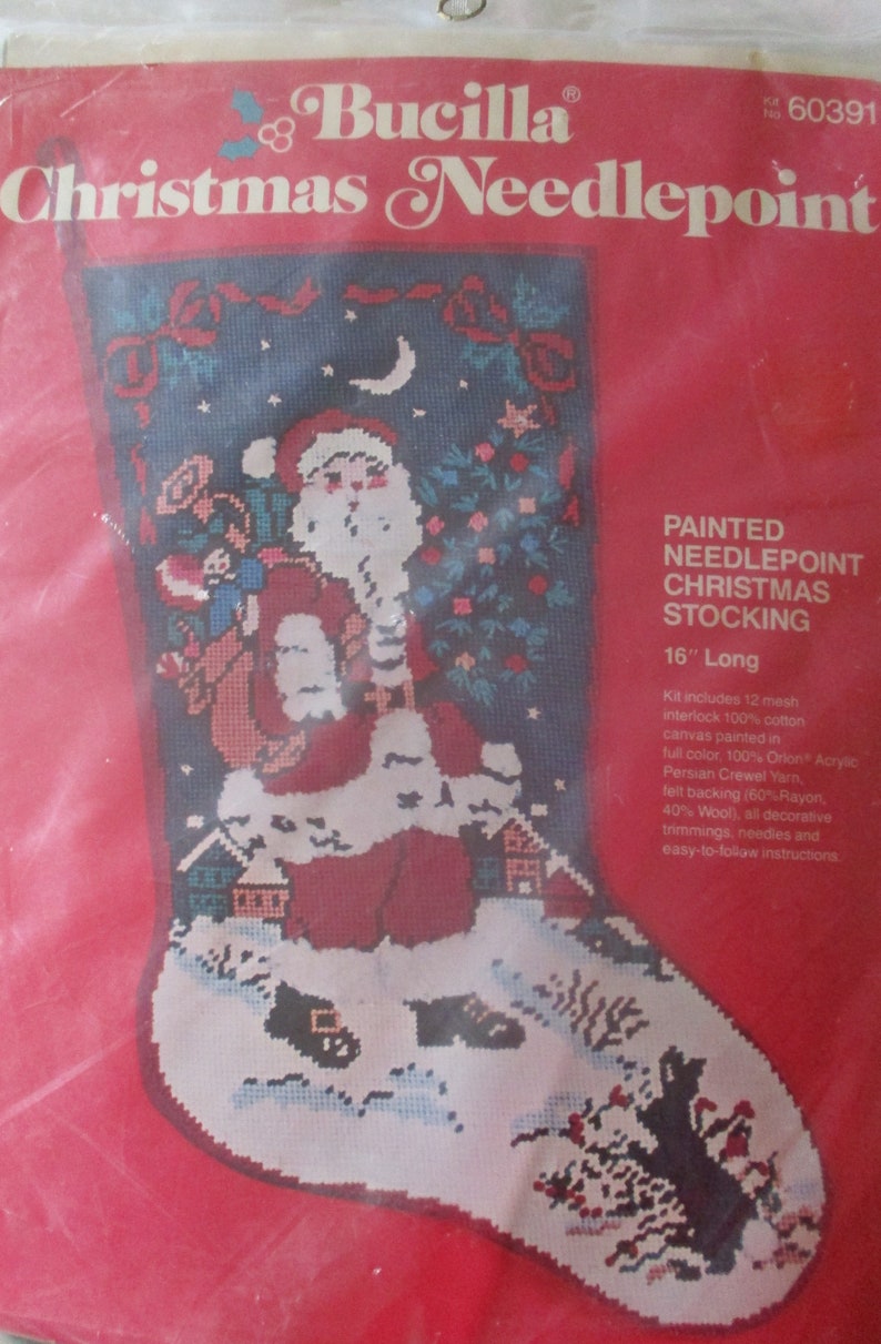 Needlepoint Stocking Kit, Santa Needlepoint Stocking Kit, Santa Claus ...