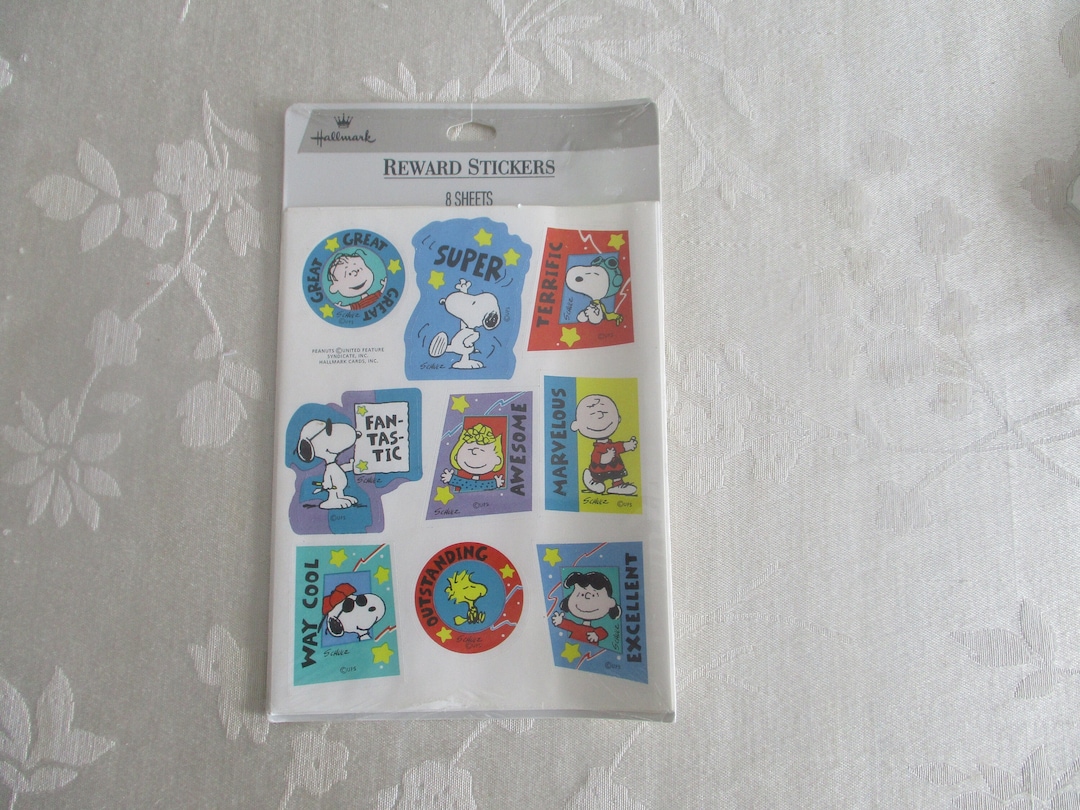 Vintage Stickers, Vintage Hallmark Reward Stickers, 8 Sheets Snoopy ...