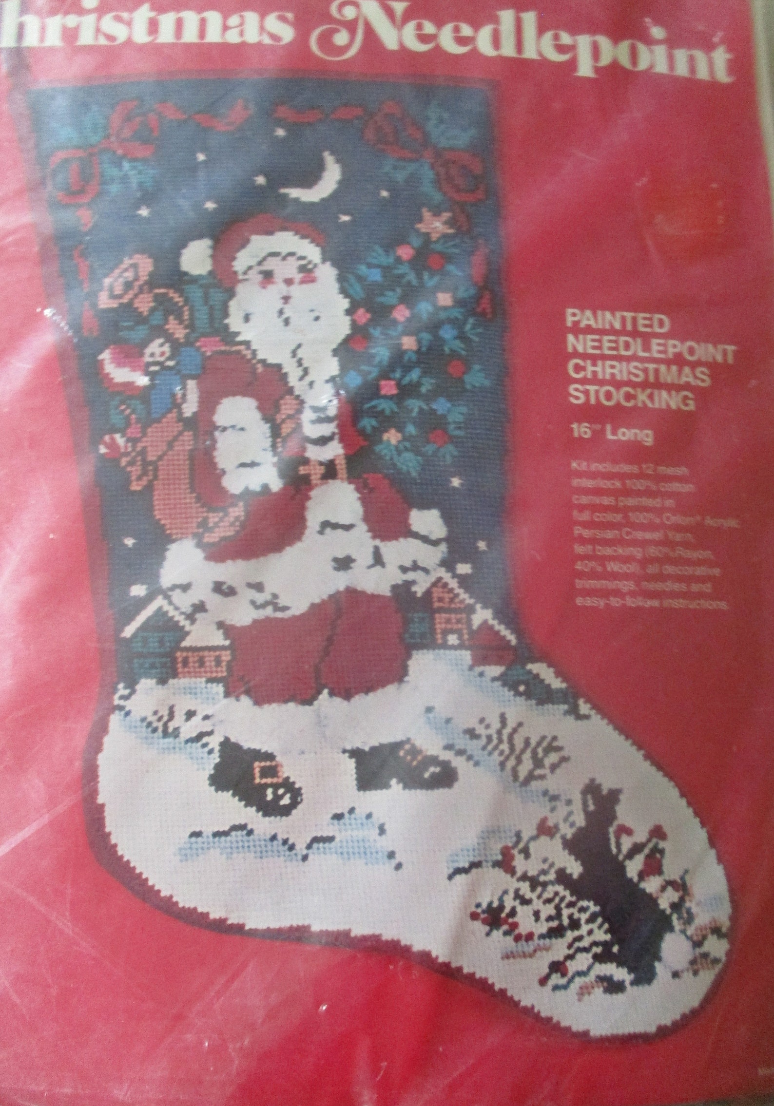 Needlepoint Stocking Kit, Santa Needlepoint Stocking Kit, Santa Claus ...