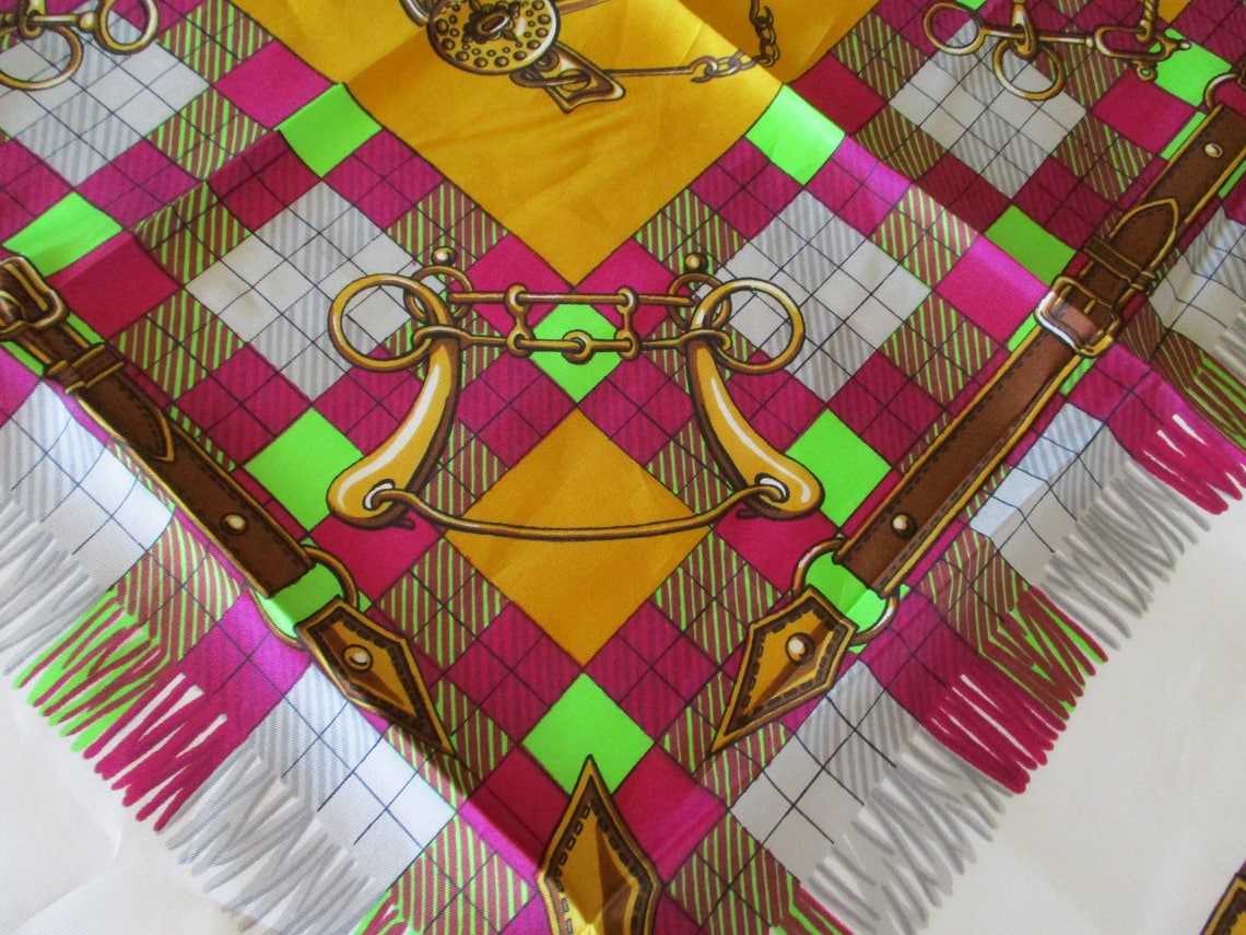 Vintage Equestrian Scarf 30 X 30 Fox Hunt Horn Horse Bridals Buckles ...