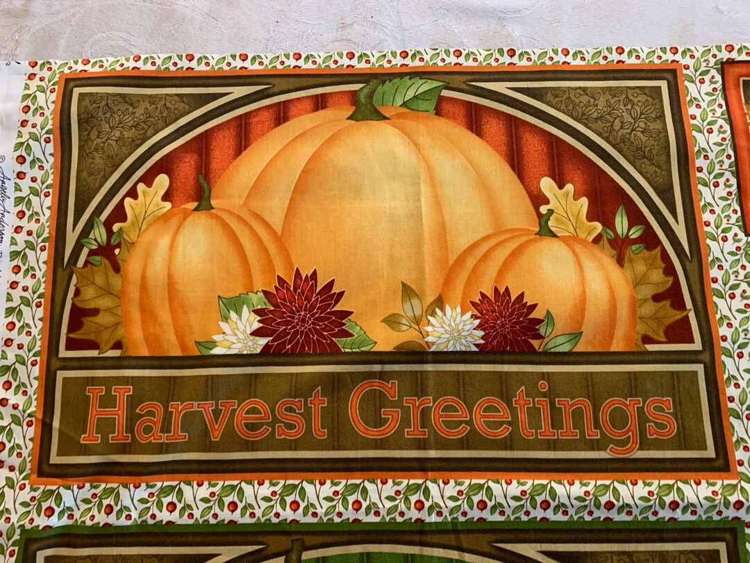 Autumn Fabric, Fall Fabric, Harvest Greetings, Blessed & Thankful ...