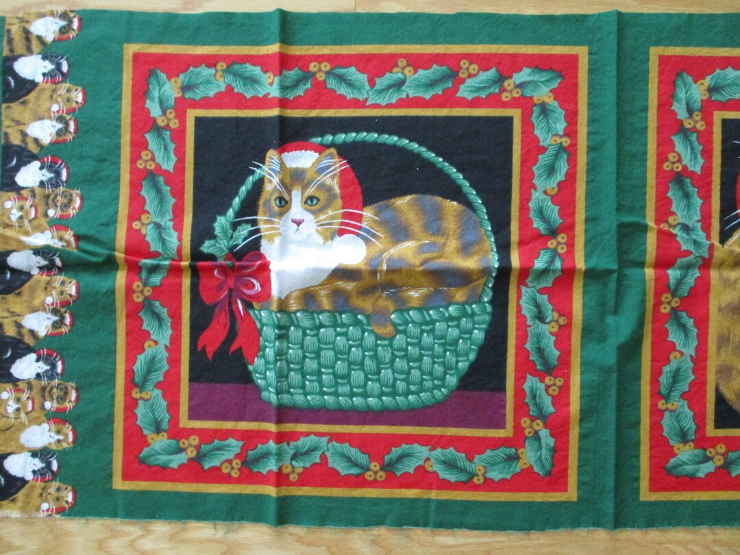 Christmas Fabric Panel, Christmas Cat Pillow Panels, Christmas Cat ...