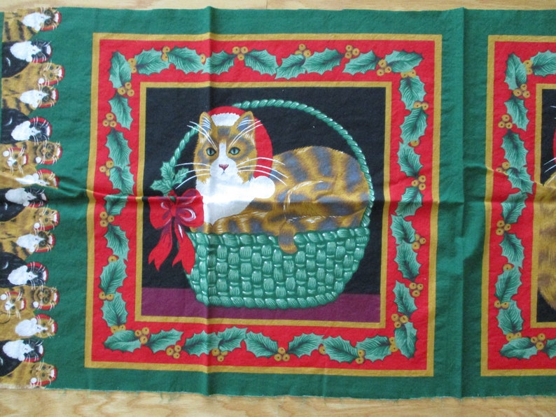 Christmas Fabric Panel, Christmas Cat Pillow Panels, Christmas Cat ...