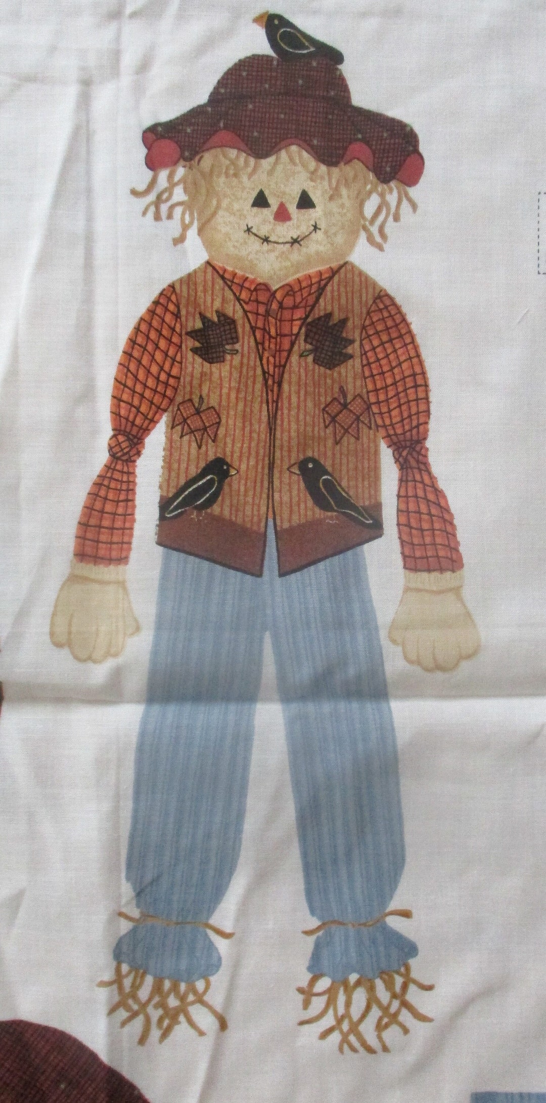 Scarecrow Fabric Panel, Scarecrow Doll Panel, Black Crow Fabric Panel ...