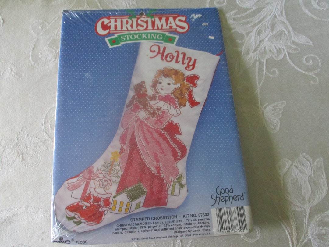 Stamped Cross Stitch Stocking Kit, Victorian Girl Stocking Kit, Teddy ...