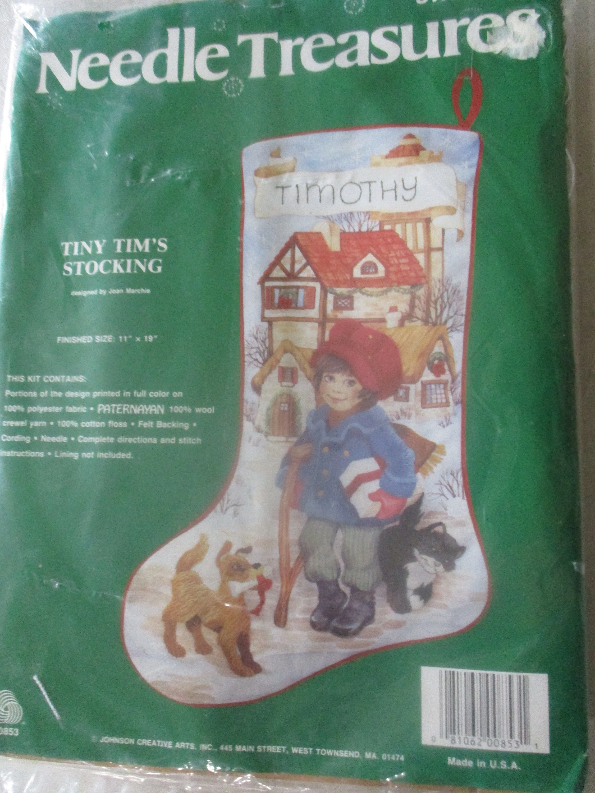 Crewel Embroidery Stocking Kit, Charles Dickens Stocking Kit, Tiny Tim ...