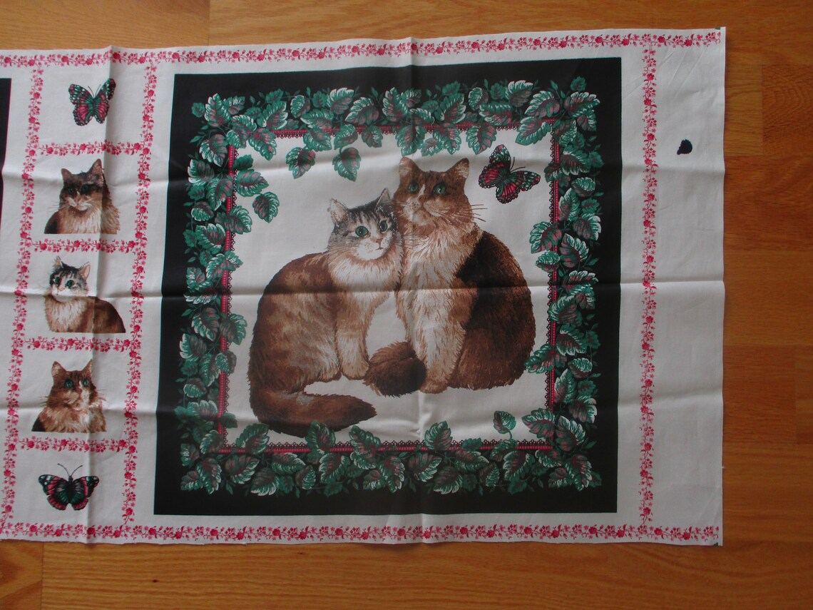 Cat Pillow Panel, 2 Cats Pillow Panel Fabric, 2 Kittens Pillow Panel ...