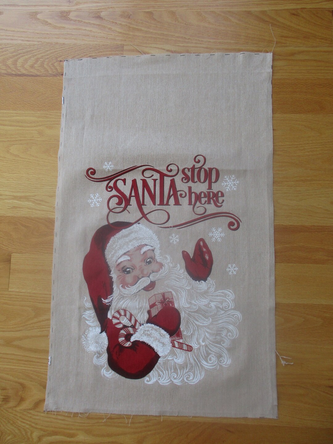 Santa Fabric Panel, Santa Stop Here Fabric Panel, Santa Claus Fabric ...