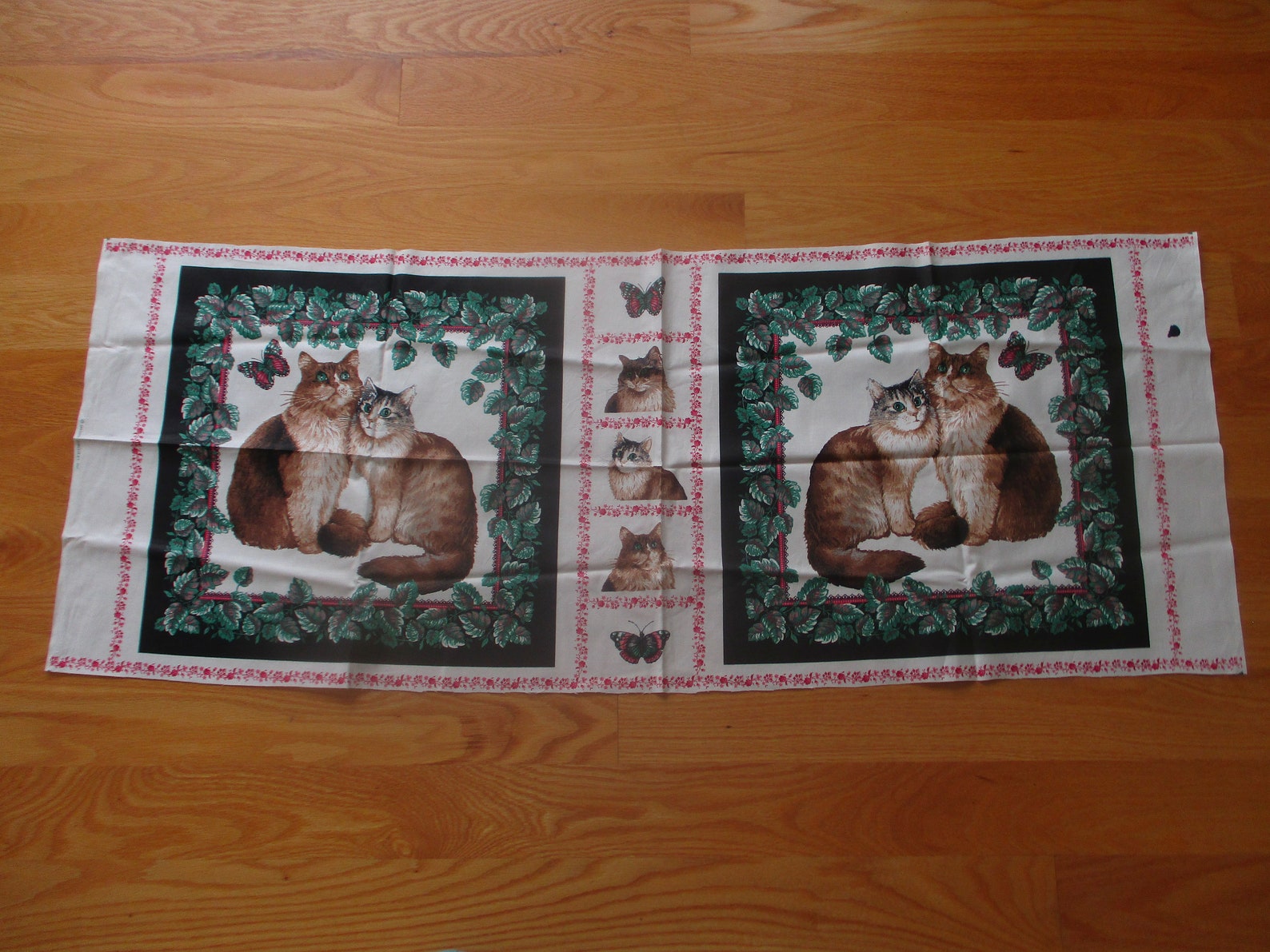 Cat Pillow Panel, 2 Cats Pillow Panel Fabric, 2 Kittens Pillow Panel ...